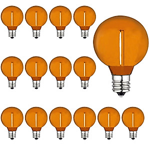 LRSUEYSKIN G40 Orange LED Replacement Bulb 1W Decorative Light Bulbs Shatterproof Waterproof LED Outdoor String Lights Night Light E12/C7 Candelabra Base for Wedding Party Garden Yard,15 Pack(Orange)