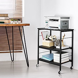 Microwave Stand 3 Tier Kitchen Cart with Storage on Wheels Small Bakers Rack Black Coffee Bar Cart with 10 Hooks Modern Nightstand End Table for Living Room Bedroom Kitchen Organization