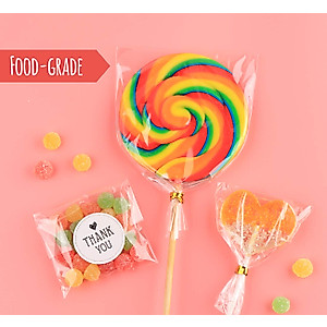 200Pcs Candy Treat Bags 4" x 6" Clear Cellophane Bag& 2.8'' x 4'' Small Treat Bags with Ties, Thickening Plastic Party Favor Bags for Lollipop Bags Cookie Chocolate Wrapping