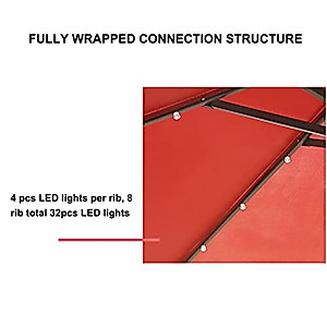 ZJDU 9 Ft Solar LED Lighting Patio Umbrella,Market Garden Sun Shade Umbrella, with 32 Lights/Crank and 8 Ribs,for Garden, Lawn, Deck, Backyard & Pool,Coffee