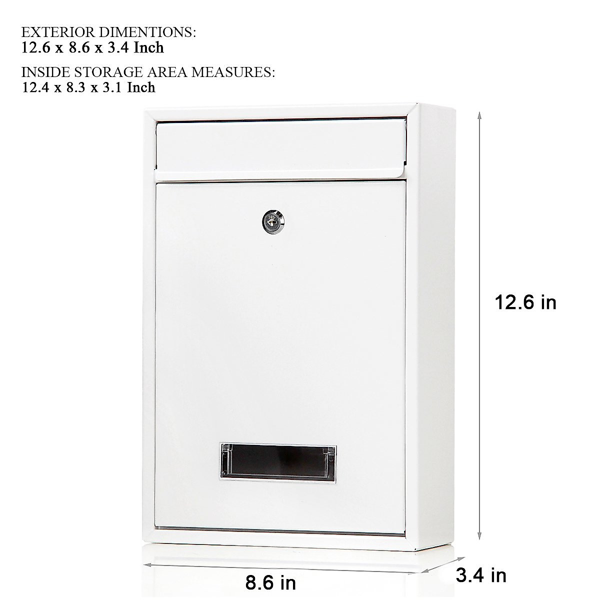 Locking Mailboxes Wall Mounted Vertical – Jssmst Key Lock Mail Box Medium Capacity Galvanized Steel Cover Rust-Proof Metal Post Box, 12.6 x 8.5 x 3.4 Inch, White，SM-0604L
