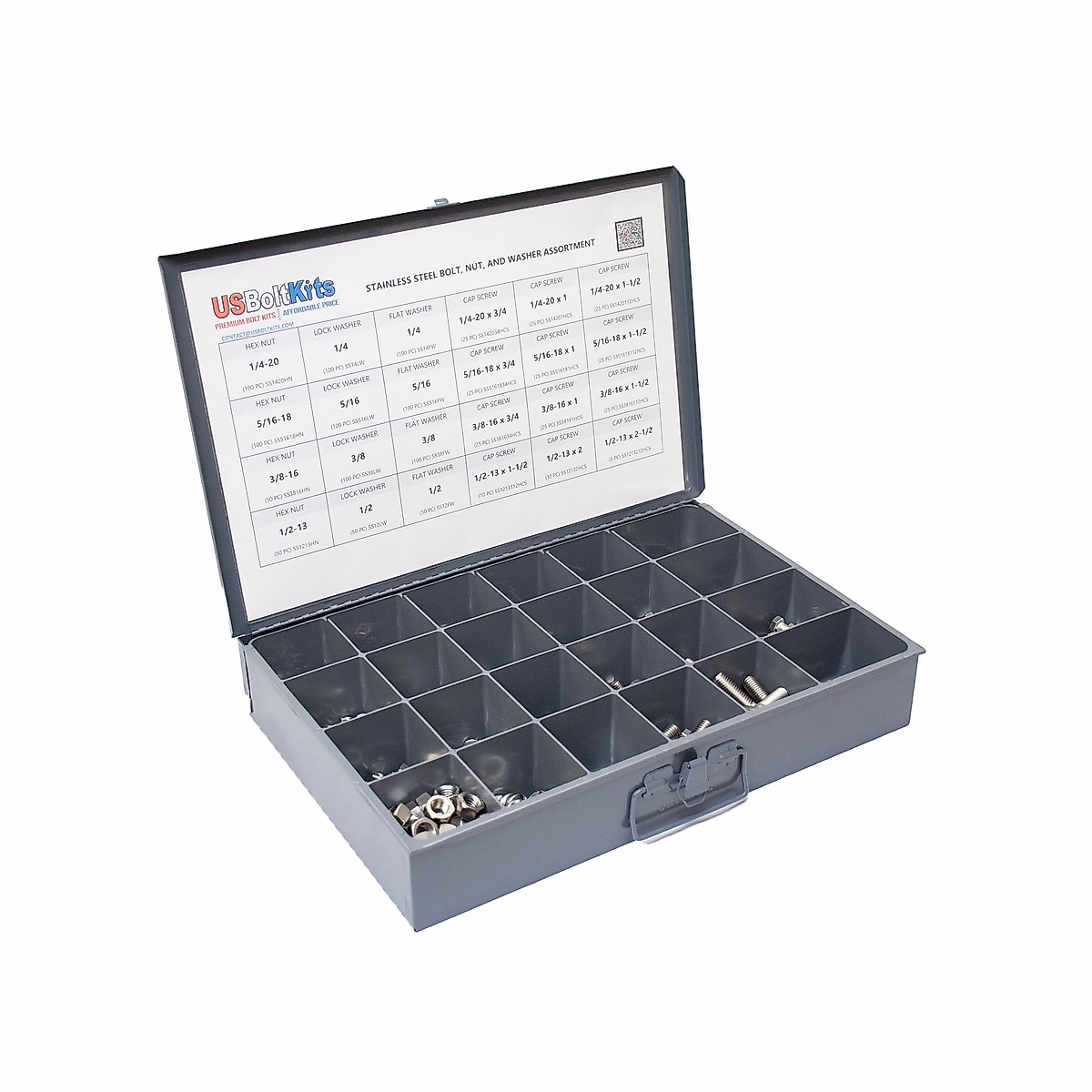 1250 Piece Stainless Steel Hex Head Cap Screw (Bolt), Nut, and Washer Assortment 18-8 Coarse Thread Set
