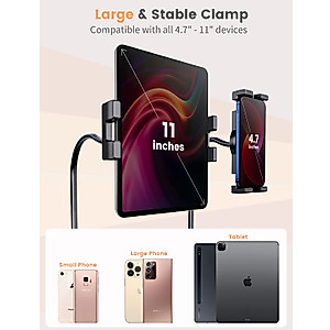 eSamcore Tablet Stand Holder, Gooseneck Phone Holder for Bed Cell Phone Stand for Desk Recording, Powerful Phone Grip Clamp Mount Compatible with All 4.7" - 11" Screen