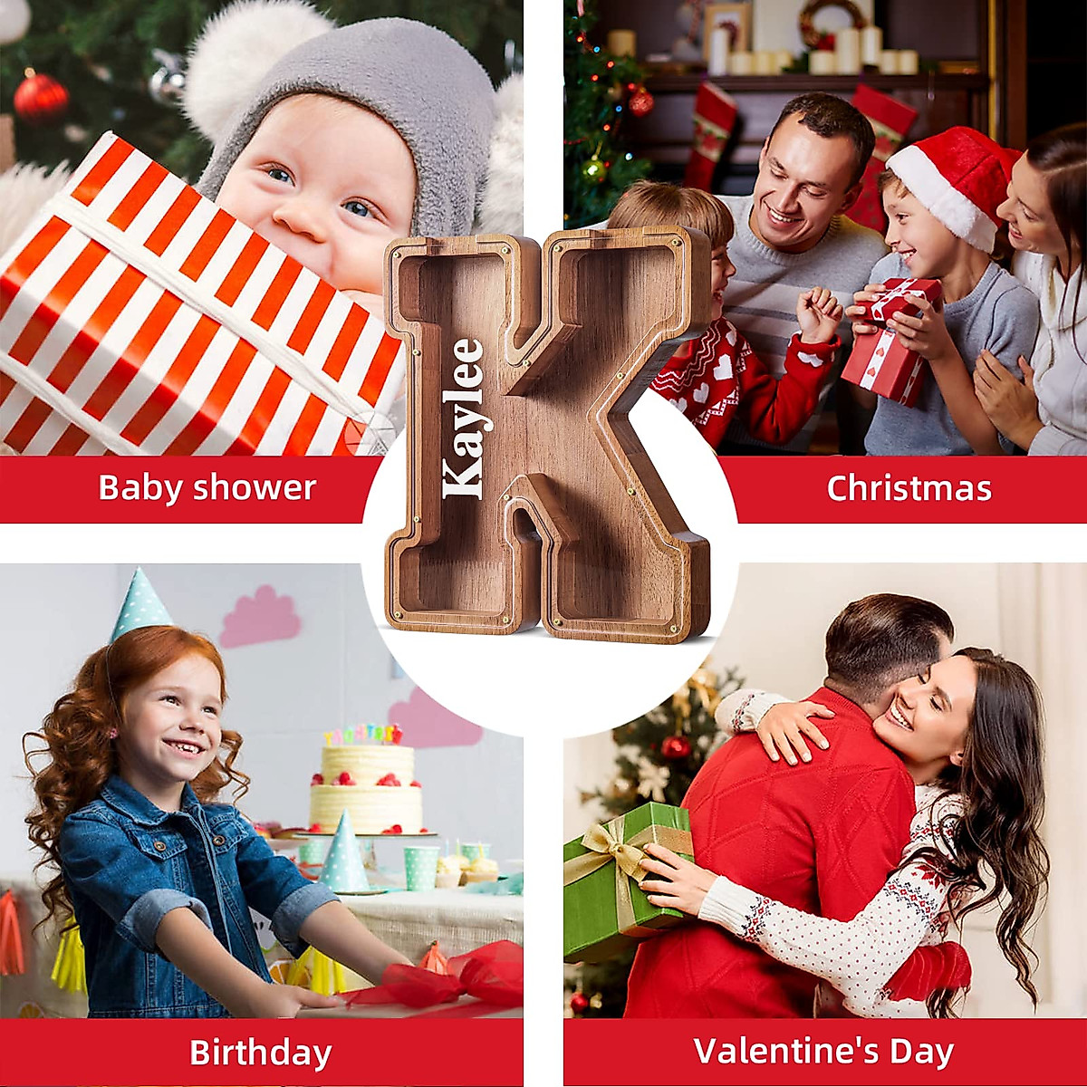 SummiDate Extra Large Wooden Piggy Bank| Piggy Bank for Boys Girls Toddler| Alphabet G Money Bank| Coin Bank Birthday Gift for Kids|Children's Day Gift(12"- Initial-G)