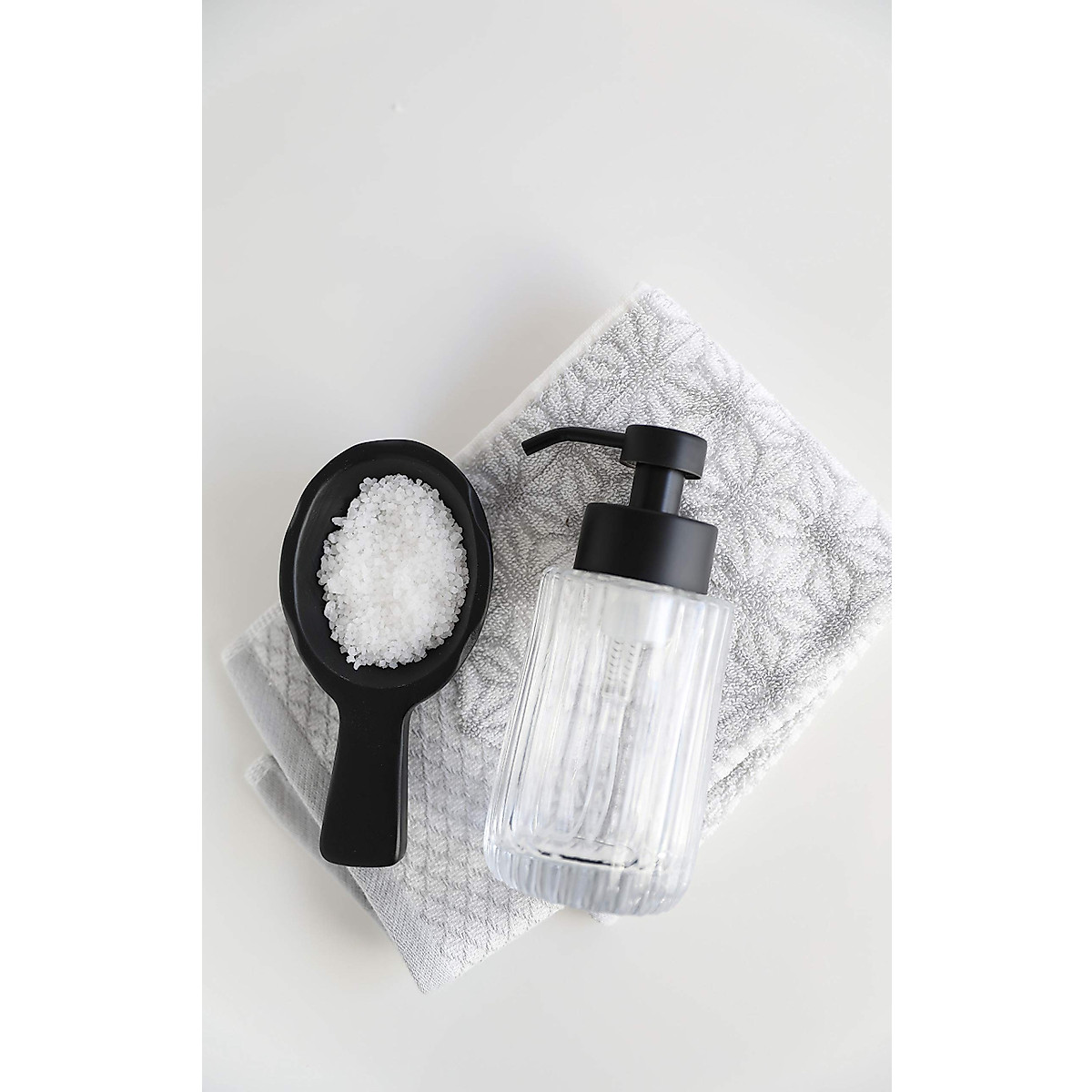 Rail19 Flora Fluted Foaming Soap Dispenser | Vintage-Inspired Modern Glass Refillable Pump Bottle for Bathroom Vanity Countertop and Kitchen, 10oz (Stainless)