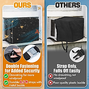 2 Pack Windproof Window AC Cover for Indoor Outdoor - Insulation Air Conditioner Unit Covers with Drawstring for Winter Inside 25''W × 17''H × 3.5''D and Outside 25.5''W × 18''H × 20.5''D