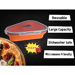 ConeyClare Reusable Pizza Storage Containers with 5 Microwavable Serving Trays, Silicone Lunch Box Expandable & Adjustable for Packing Pizza at Home/Outdoor