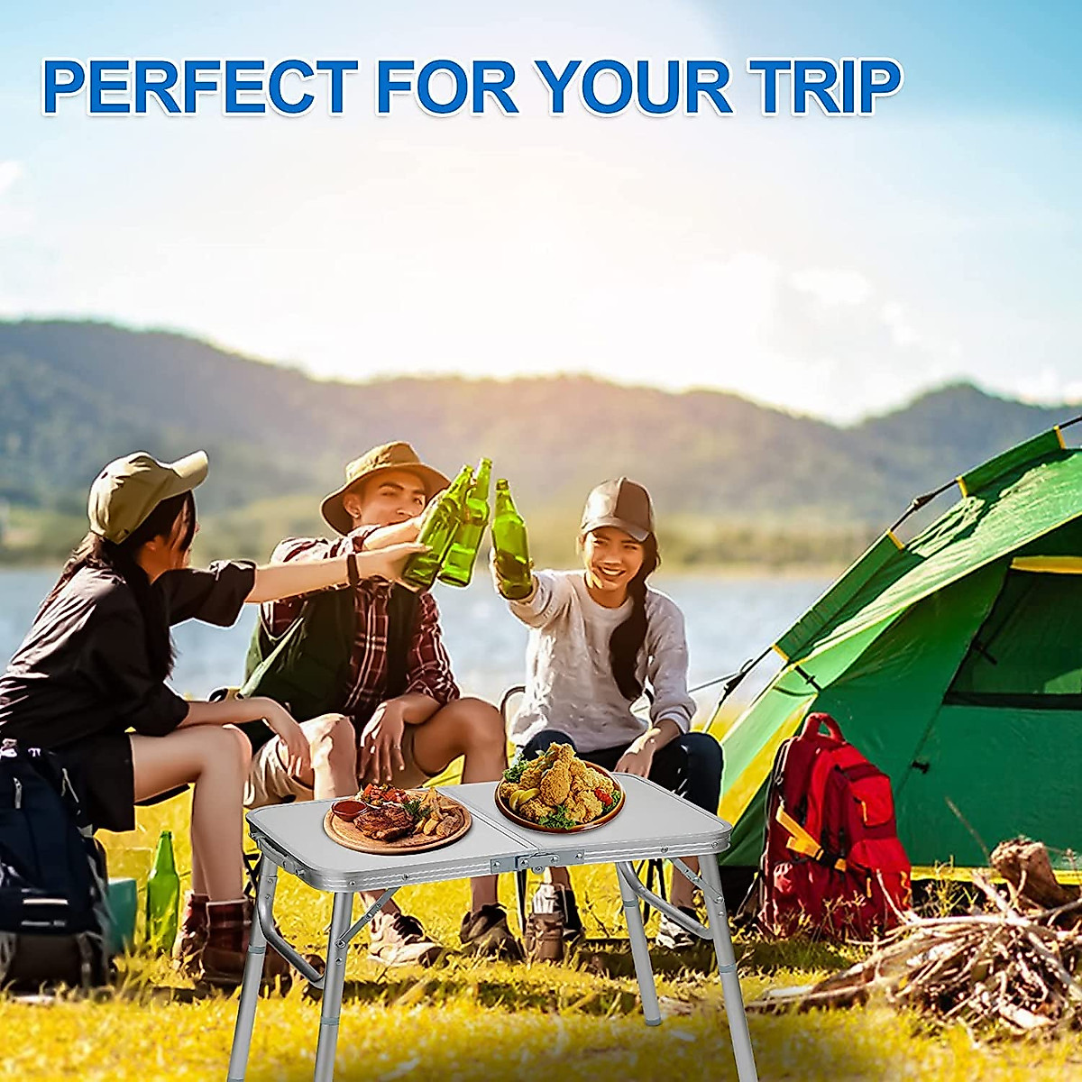 JooMoo Portable Folding Table Camping Table with Adjustable Heights, Outdoor Cooking Table Camping Necessities, Small Collapsible Dining Table for Indoor Outdoor Camp Beach Party BBQ