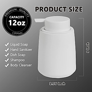White Foam Hand Soap Dispenser - 12Oz Ceramic Foaming Soap Dispenser for Bathroom with Easy-to-Press Pump, Refillable Liquid Lotion Hand Soap Dispenser, Dish Soap Dispenser for Kitchen (Rubber Paint)