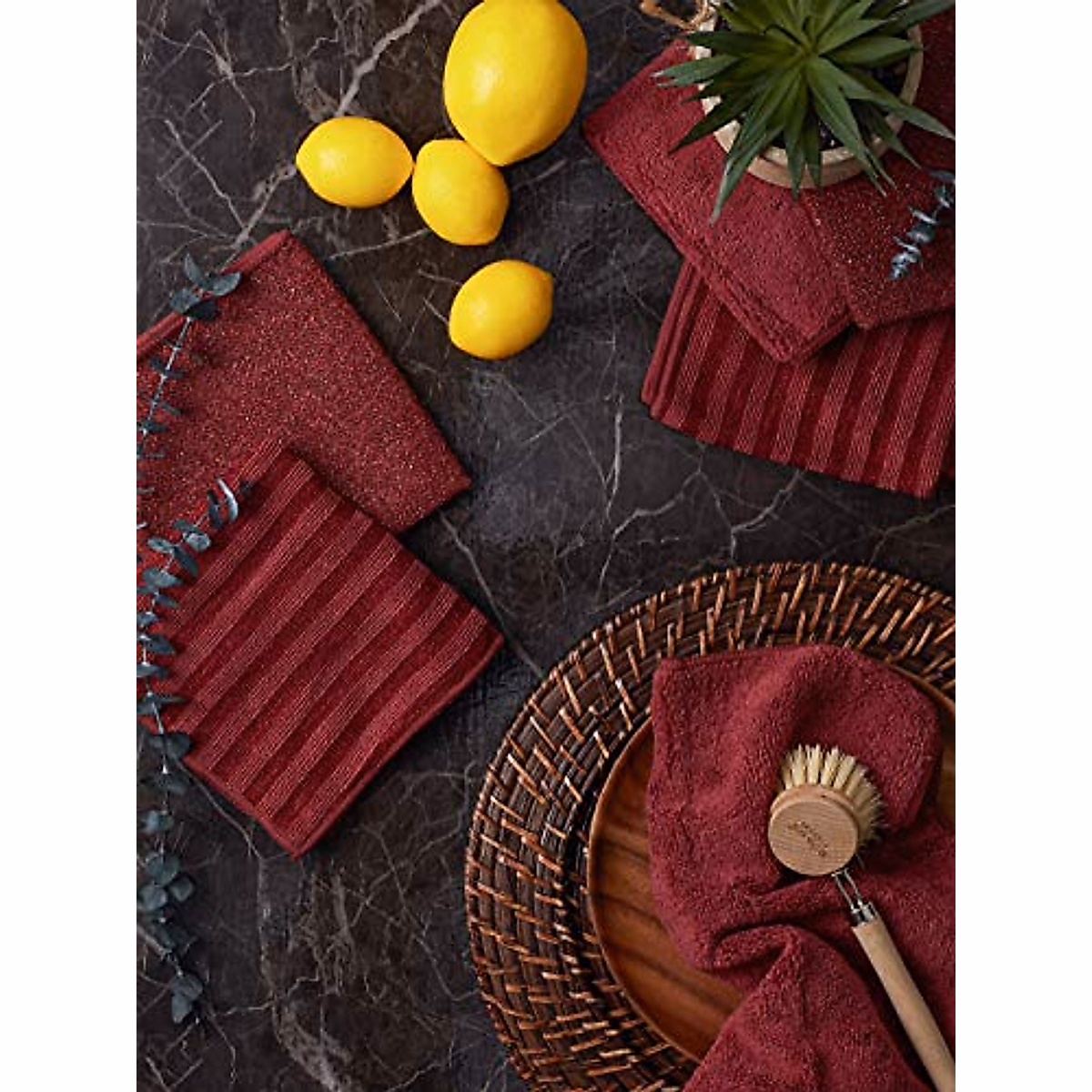 DII Microfiber Multi Purpose Cloths for Dishes, Stainless Steel and Glass for Cleaning, Drying and Polishing,12x12 (Set of 6) - Wine