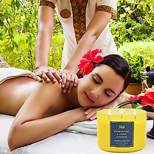 Large 3 Wick Scented Candle - Honeysuckle Citrus Stress Relief Aromatherapy Candle with Grapefruit, Mint & Rose - 15.8 oz Natural Soy Candles for Men and Women - Scented Spring Candles for Home