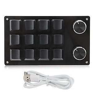 One Handed Macro Mechanical Keyboard Portable USB Mini 12 Key Multifunction DIY Programmable Keypad with Knob for Office Gaming Lab(Black)