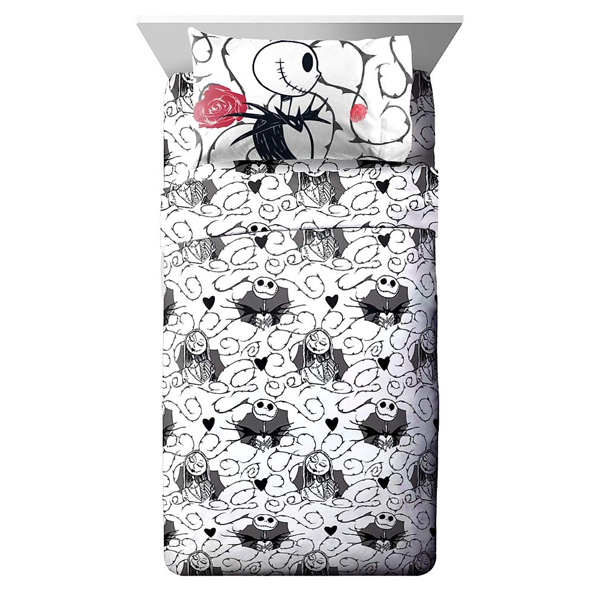 Jay Franco Disney Nightmare Before Christmas Moonlight 5 Piece Twin Bed Set - Includes Reversible Comforter & Sheet Set - Features Jack Skellington and Sally - Super Soft Microfiber