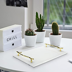 HighFree Marble Stone Decorative Tray with Gold Handles, Real Marble Tray, Handmade Jewellery Tray Catchall Tray Perfume Tray for Counter, Vanity, Dresser, Nightstand and Desk…