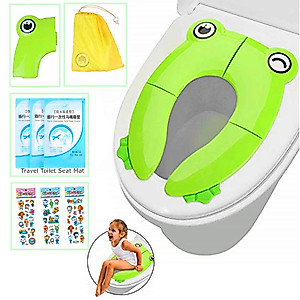 Portable Potty Training Seat Folding Travel Potty Toilet Seat with Non Slip Silicone Pads for Toddler Baby Boys Girls (Green)