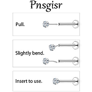 Pnsgisr Flat Back Stud Earrings 20g Straight Push In Threadless Nose Rings Hypoallergenic Surgical Steel 18g 18 Gauge Nap Flatback Cartilage Forward Helix Tragus Conch Piercing Jewelry for Women Men