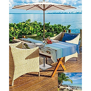 CyCoShower Outdoor Tablecloth Palm Tree Beach Sea Cloud Blue Sky Island Reef Stone Spillproof Outdoor Tablecloth with Umbrella Hole Zipper for Spring Summer Patio Table,52"x70"