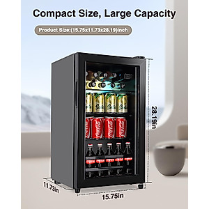 Iorbur FLB-60 Refrigerator Cooler-120 Can Freestanding Beverage Cooler with Glass Door-Small Drink Dispenser Machine for Office or Bar with Adjustable Removable Shelves, Black