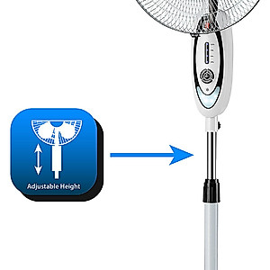 Technical Pro 16” Oscillating 5-speed Rechargeable Freestanding Fan with LED Night light and Power bank, Adjustable Height, Timer & Wireless Remote Included