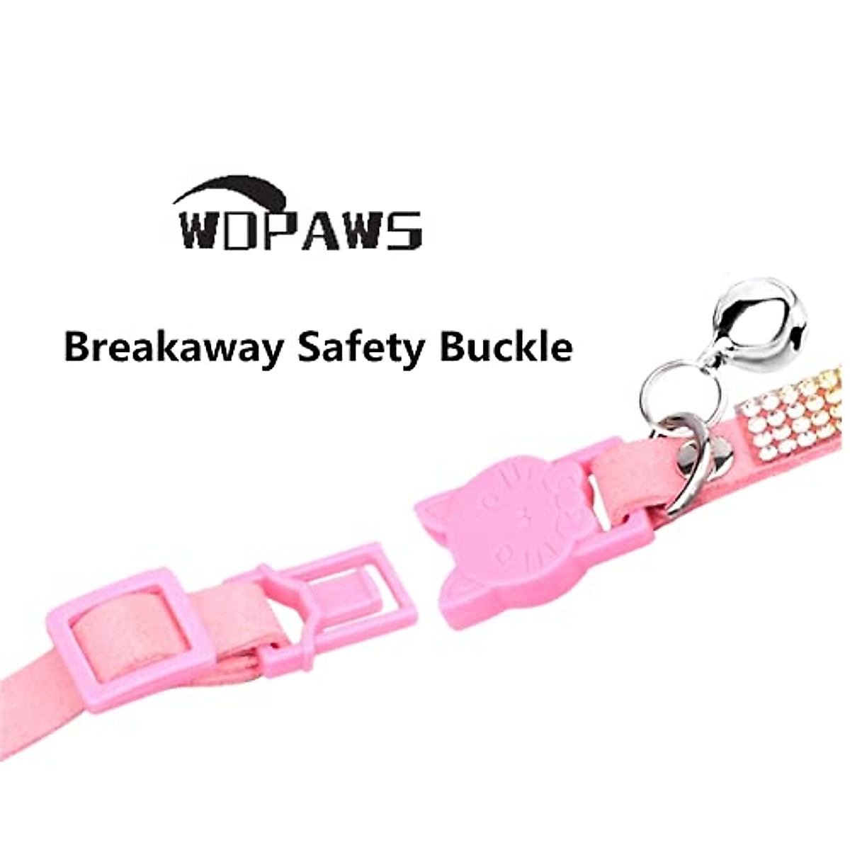 WDPAWS Cat Collar Breakaway Bling Diamond Rhinestone with Bell Adjustable for Cats and Kitten Girl boy (Pink)