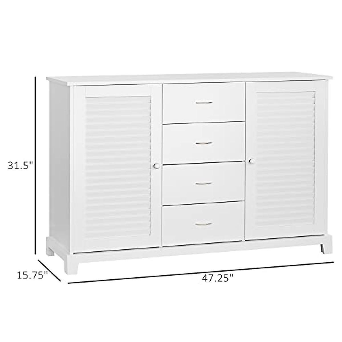HOMCOM Sideboard Buffet Cabinet, Kitchen Cabinet, Coffee Bar Cabinet with 4 Drawers and 2 Louvered Doors for Living Room, Kitchen, White