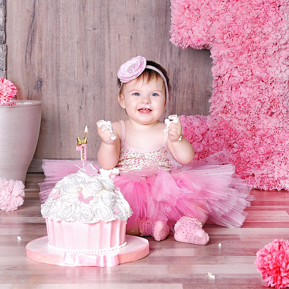 Nuanchu Pink Number 1 Candle Girl Happy Birthday Topper, for Birthday Cake Baking Celebration Reunions Anniversary Party Supplies