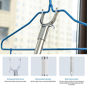 Clothesline Pole 51 Inch Telescoping Pole with Hook Stainless Steel Long Reach Closet Pole with Hook ＆ Non-slip Handle for Ceiling, Shelf Clothes Line Pole Clothing Hanger Telescopic Rod