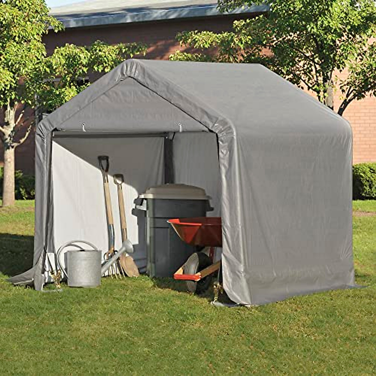 Quality Outdoor Shed-in-A-Box Portable Storage Shelter,Triple Layer, Heat Bonded, Ripstop Waterproof Polyethylene Cover, Premium Powder-Coated No Rust Frame, Sandstone (6'x6'x6', Gray)