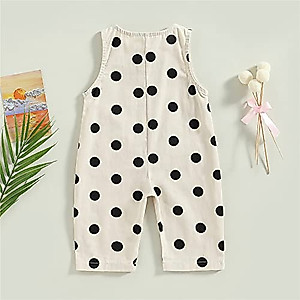 LAGKIYOJ Toddler Baby Girl Summer Romper Clothes Dot Print Sleeveless Button Jumpsuit Bodysuit Overalls Pants with Pocket (Dot Print,18-24M)