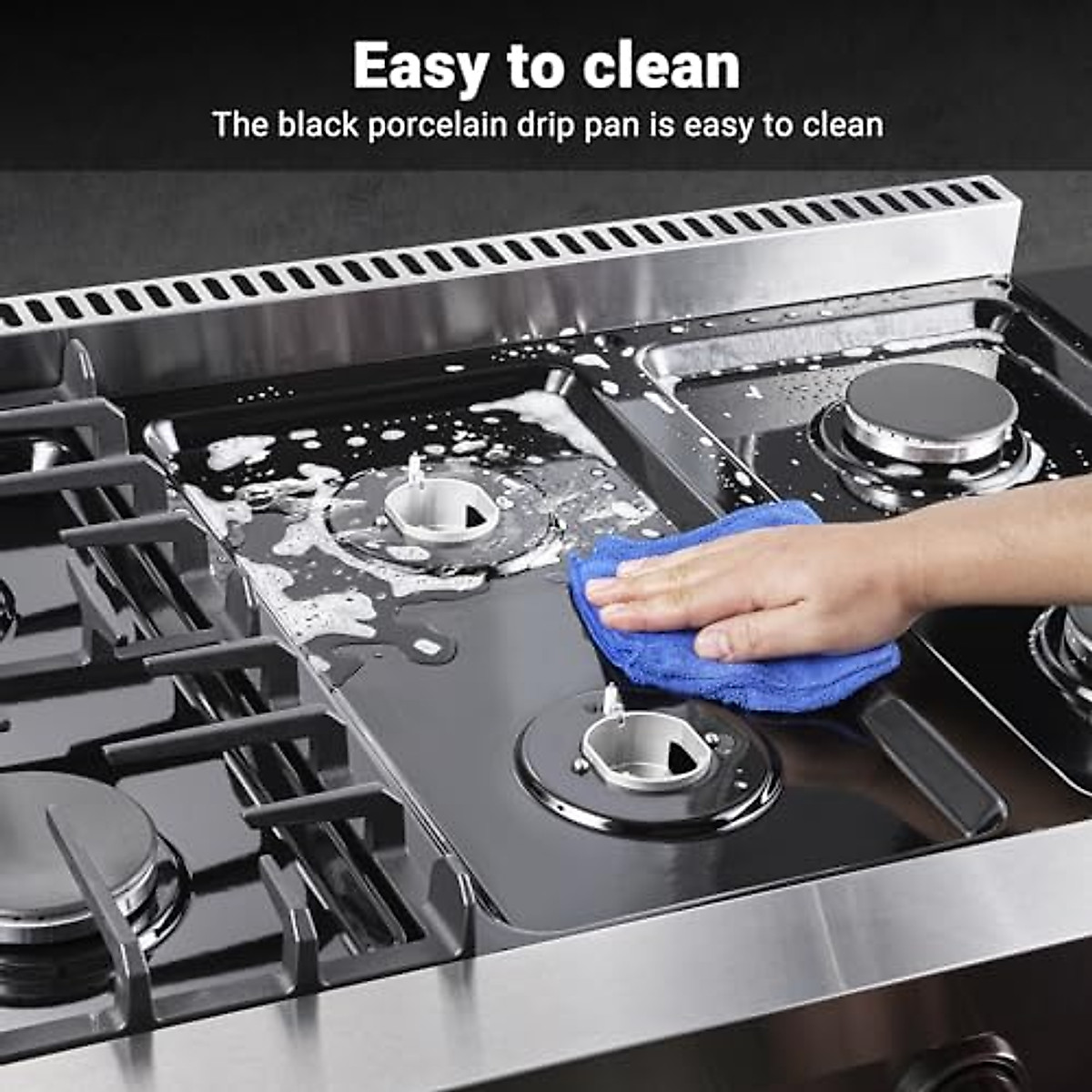 AAOBOSI Gas Cooktop 36 inch Gas Stove Built-in Gas Range Commercial Gas Stove Top, Propane Cooktop NG/LPG Switch, 6 Cast Iron Stove Top Covers for Gas Burners with 6 Burners for Cooking, Gas Grilling