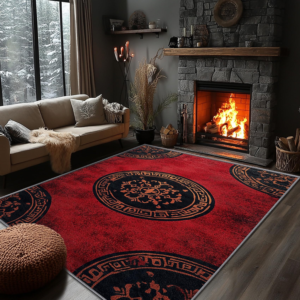 Yoozitrees Rustic Rugs for Living Room - Oriental Rug, 6x9 Rug, Chinese Traditional Classic Area Rug, Rustic Asian Style Carpet, Washable & Non Slip & Soft Large Rugs, Oriental Home Decor