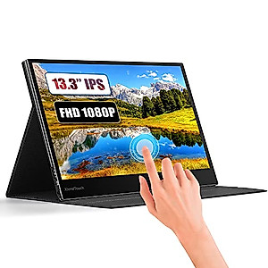 PEPPER JOBS Portable Touchscreen Monitor, XtendTouch 13.3 Inch FHD 1080P Display with Multi-Touch, Smart Cover, Dual Speakers, Compatible with Laptop/Switch/PS4/PS5(USB-C,Mini-HDMI,13.3",No Battery)