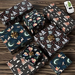 GIOLNIAY Black Christmas Wrapping Paper for Men Women Kids