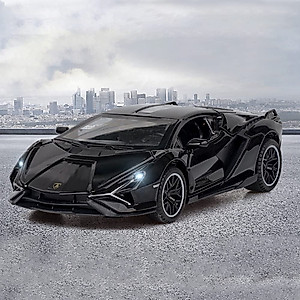 1:32 Scale Sian FKP37 Model Car Zinc Alloy Diecast Car Toys for Kids, Pull Back Toy Car Vehicle with Sound and Light Door Opening Birthday Gift for Boys Toddlers (Black)