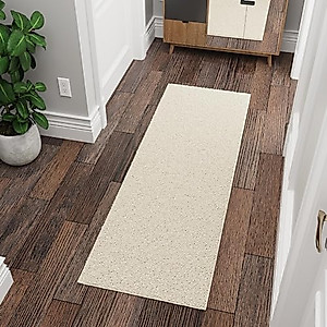 Ottomanson Indoor Solid Shag Design Rubber Back 2x5 Soft Pile Shag Runner Rug for Hallway, Entryway, Kitchen, Living Room, Bedroom, Bathroom, 20" x 59", Cream