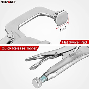 MAXPOWER Bench Clamp 11-inch, Welding Table Mount Locking C-Clamps, Pack of 2
