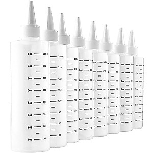8-Ounce Plastic Squeeze Bottles with Graduated Measurements (8-Pack); Great for Kitchen, Portion Control, Condiments, Cosmetic Use & Crafts