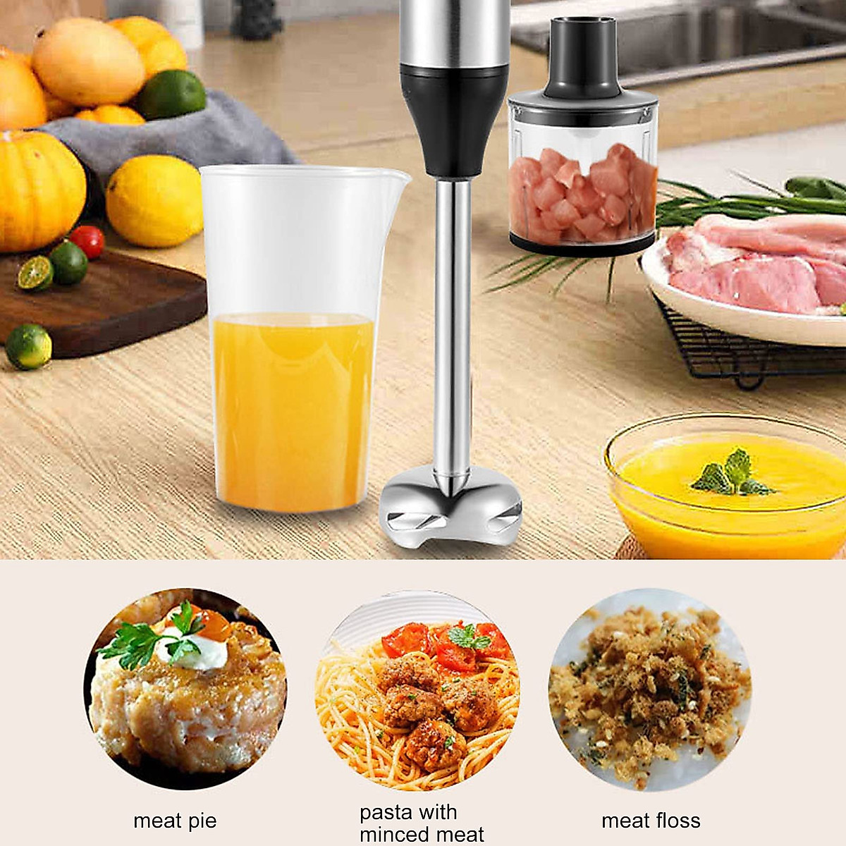 4 In 1 Food Processor Blender,Hand Blender with 500ml Chopper Bowl Handheld Blender Eggbeater for Egg Beating Food Chopping Juicing and Mixing