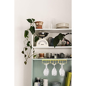 MATILODI Wine Glass Rack - Under Cabinet Stemware Wine Glass Holder - Wine Glasses Storage Hanger Metal Organizer for Cabinet Kitchen Bar (Gold, 3 Rows 1 Pack)