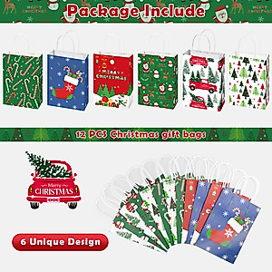 Christmas Gift Bags - 12 Pack Christmas Bags for Gifts - Small Christmas Gift Bags | Christmas Gift Baskets | christmas Treat Bags - Christmas Goodie Bag - Christmas Gifts for Kids Men Women