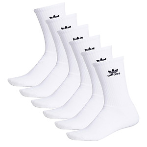 adidas Originals Trefoil (6-Pair) Crew Sock, White, Large