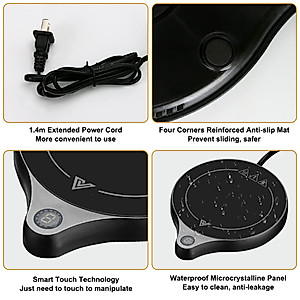 welltop Coffee Mug Warmer, Electric Beverage Warmer with Five Temperature Settings (Up to 212℉/100℃), Coffee Warmer Plate for Cocoa Tea Water Milk with Auto Shut Off, Office/Home Use, Blackk (No Mug)