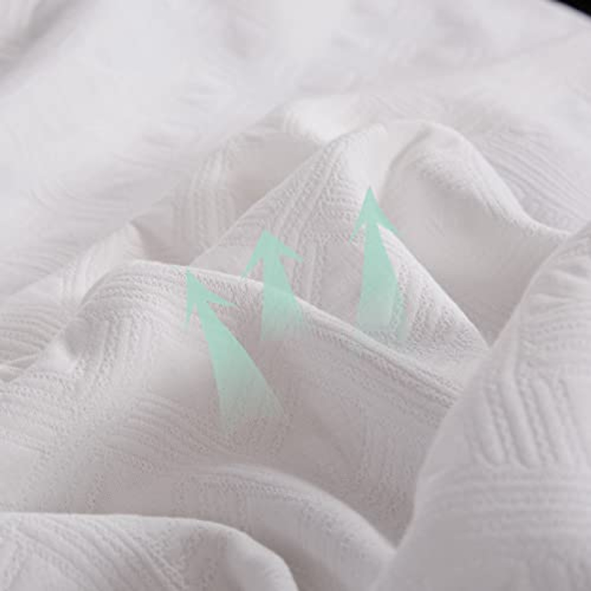 ACCOTIA 100% Cotton Quilt Blanket for Bed Couch Sofa 78"x90", Soft Breathable Queen Size 6 Layers Bed Blanket with Wave Jacquard for All Season (Wave Pattern, White)