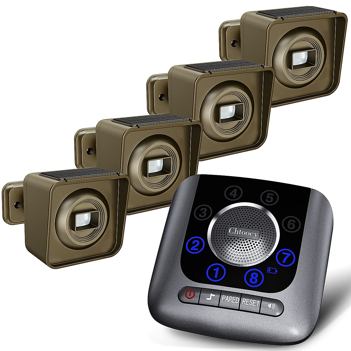 Chtoocy 4 Pack Solar Driveway Alarm Wireless Outside Long Range 3000 ft Weatherproof Solar Outdoor Perimeter Gate Alarm System Moiton Sensor Alert & Detector Driveway Alarm w Rechargeable Battery