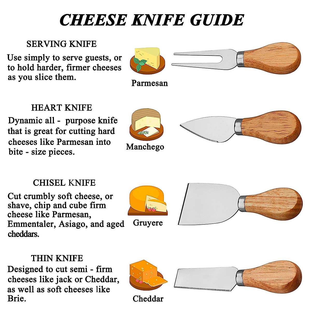 Esup Bamboo Cheese Board Set Cheese Plate 13'' x 13'' With Integrated Slide-Out Drawer and 4 Specialist Cheese Knives Set