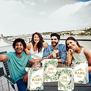 ZOIIWA 12pcs Oh Baby Party Favors Bags Sage Green Candy Bags Eucalyptus Leaf Treat Bags Gold Foil Greenery Goodie Bags for Sage Boho Woodland Neutral Baby Shower Party Decorations Supplies