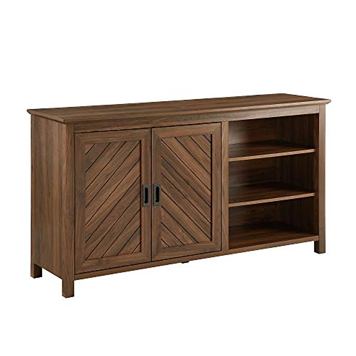 Walker Edison Modern Wood Grooved Buffet Sideboard with Open Storage-Entryway Serving Storage Cabinet Doors-Dining Room Console, 58 Inch, Dark Walnut