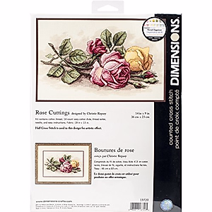 Dimensions 'Rose Cuttings' Floral Counted Cross Stitch Kit, 14'' x 9'', multi-colored, 14 Count