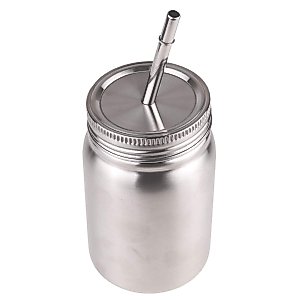 Freebily Stainless Steel Mason Jar Unbreakable Tumblers Single/Double Walled Dishwasher Safe Drinking Travel Mugs with Lids and Straws Silver Single Wall 700ml