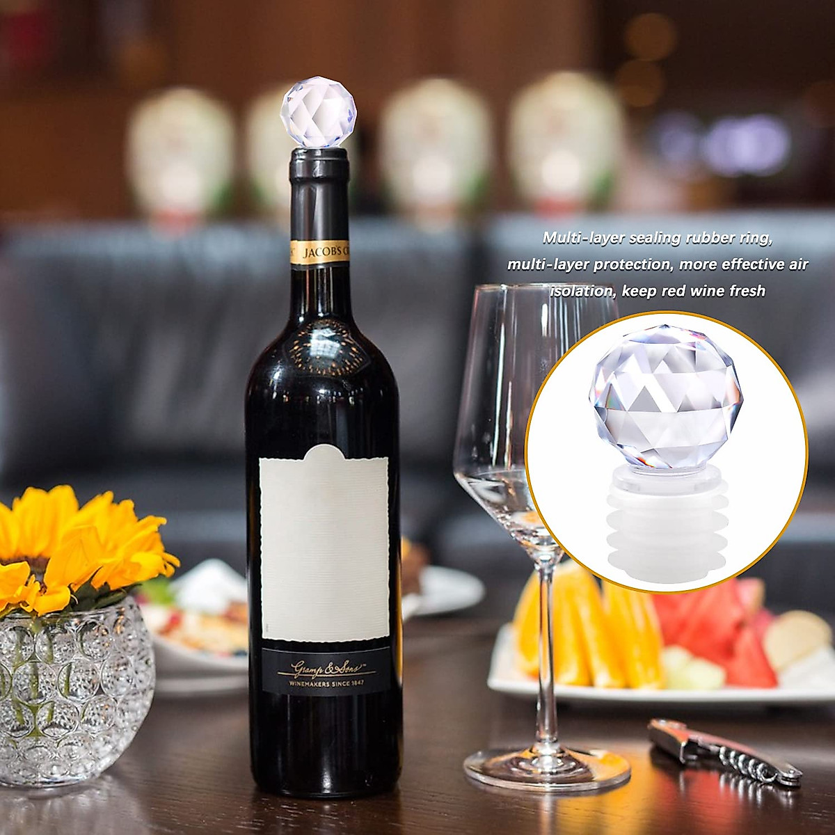 10Pcs Unique Bottle Stopper Decorative Wine Stoppers With Glass Ball Mini Glass Bottle Stopper Acrylic Clear With Airtight Silicone For Wine,Beverages,Soda,Champagne,Liquors,Oils